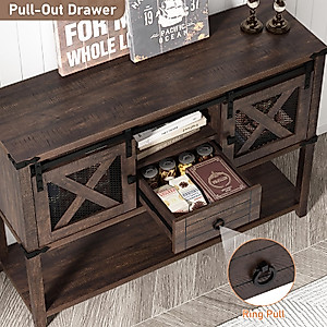 Hlivelood Farmhouse Entryway Table with 2 Sliding Barn Doors & Drawer, 46'' Rustic Console Table with Storage, Open Shelf Space, Industrial Sofa Table for Living Room, Entryway, Hallway, Brown