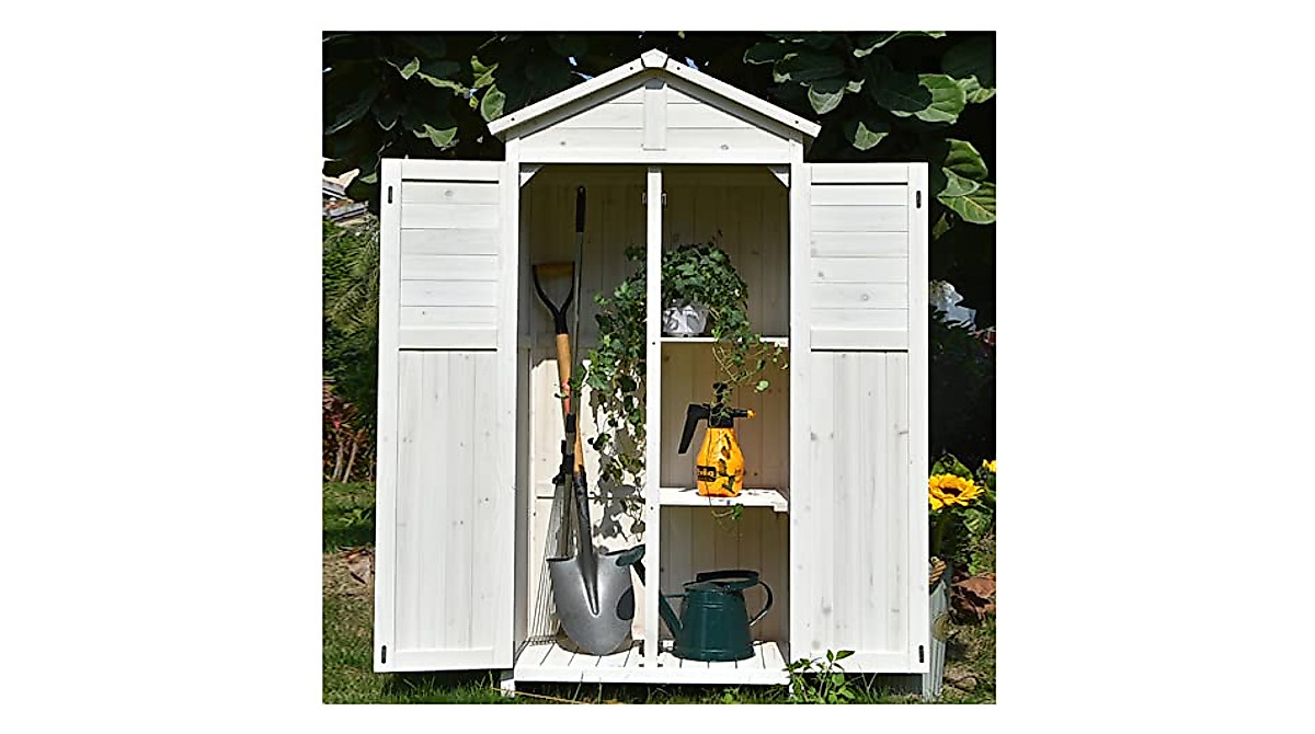 Wooden Garage Storage Shed, Waterproof Backyard Tool Storage Cabinet ...