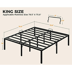 KKL King Size Bed Frame, 18 Inch Heavy Duty Steel Platform with Mattress Anti-Slip Rods, Bed Frame with Underneath Storage Space, No Box Spring Needed, Easy Assembly, Black