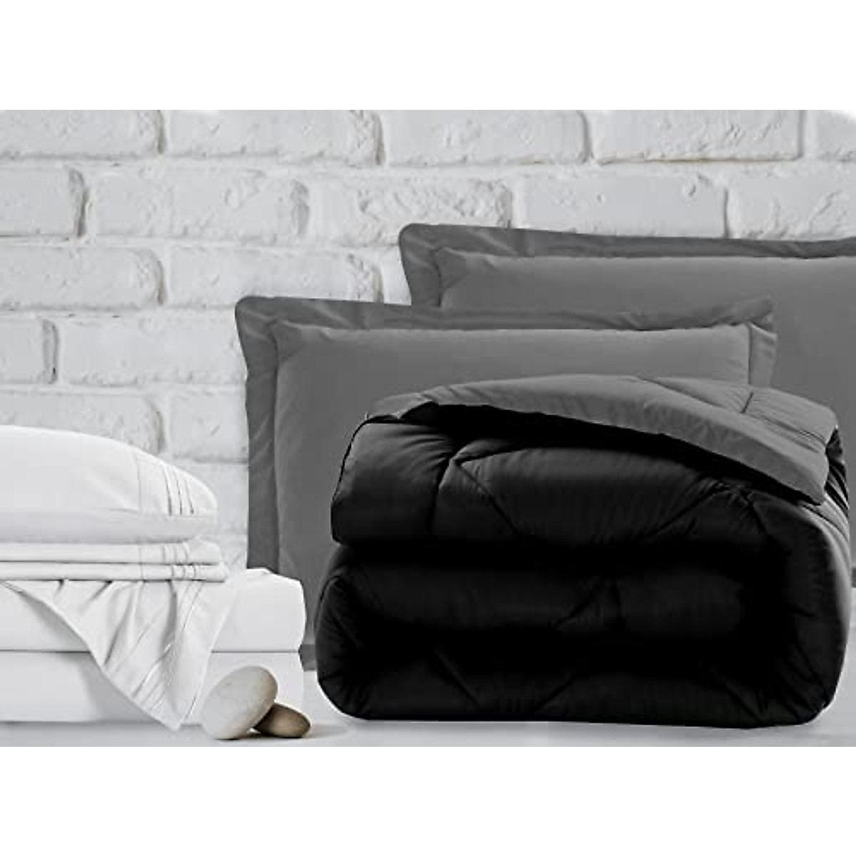 Elegant Comfort 7-Piece Bed-in-a-Bag Comforter & Sheet Set- Luxury 1500 Thread Count 7-Piece Full Size Bed-in-a-Bag, Super Cozy Bed Sheets and Comforter Set, Wrinkle and Stain Resistant, Black/Gray