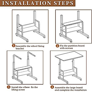 Learn Office Computer Table Overbed Desk Adjustable Height Mobile Compact Computer Cart Laptop Table Work Workstation Writing with Middle and Bottom Shelves (Color : Brown)