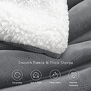 CozyLux Sherpa Fleece Blanket Queen Size Grey 90" x 90" Soft Fuzzy Reversible Throws Full Cozy Warm Thick Plush Blankets Luxury Microfiber Winter Bed Blanket for Camping Couch Sofa Chair, Gray
