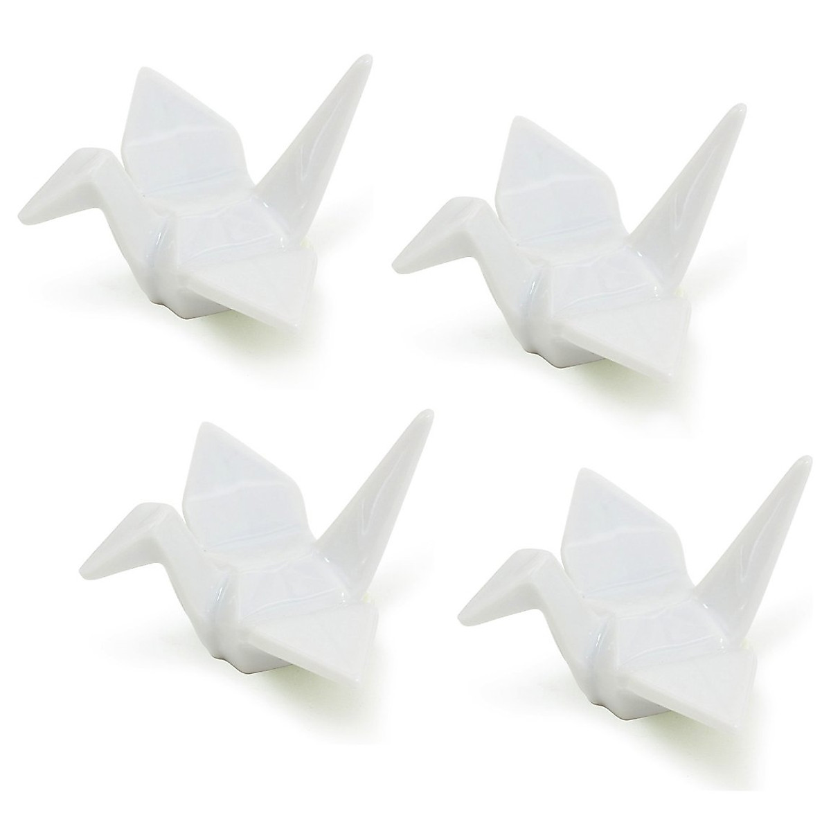 Happy Sales HSCRCRN4, Set of 4 White Porcelain Crane Rests Chopstick Rest Set