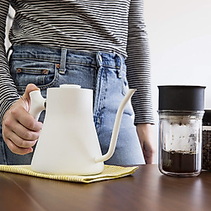 Fellow Stagg Stovetop Pour-Over Coffee and Tea Kettle - Gooseneck Teapot with Precision Pour Spout, Built-In Thermometer, Matte White, 1 Liter