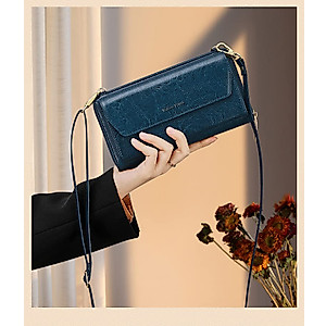 VANNANBA Womens Crossbody Bag RFID Blocking Small Cellphone Purse,Zipper Leather Wristlet Clutch Wallet with 2 Adjustable & Detachable Straps(Peacock Blue)