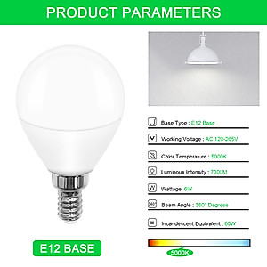 LFLAMPON LED Light 60W Equivalent Edison Bulb A15 6W Daylight 5000K 700 Lumens Bulbs E12 Candelabra Screw Base Lamps for Ceiling Fan,Bedroom Replacement Lighting AC 120V Non-Dimmable (2 Pack)