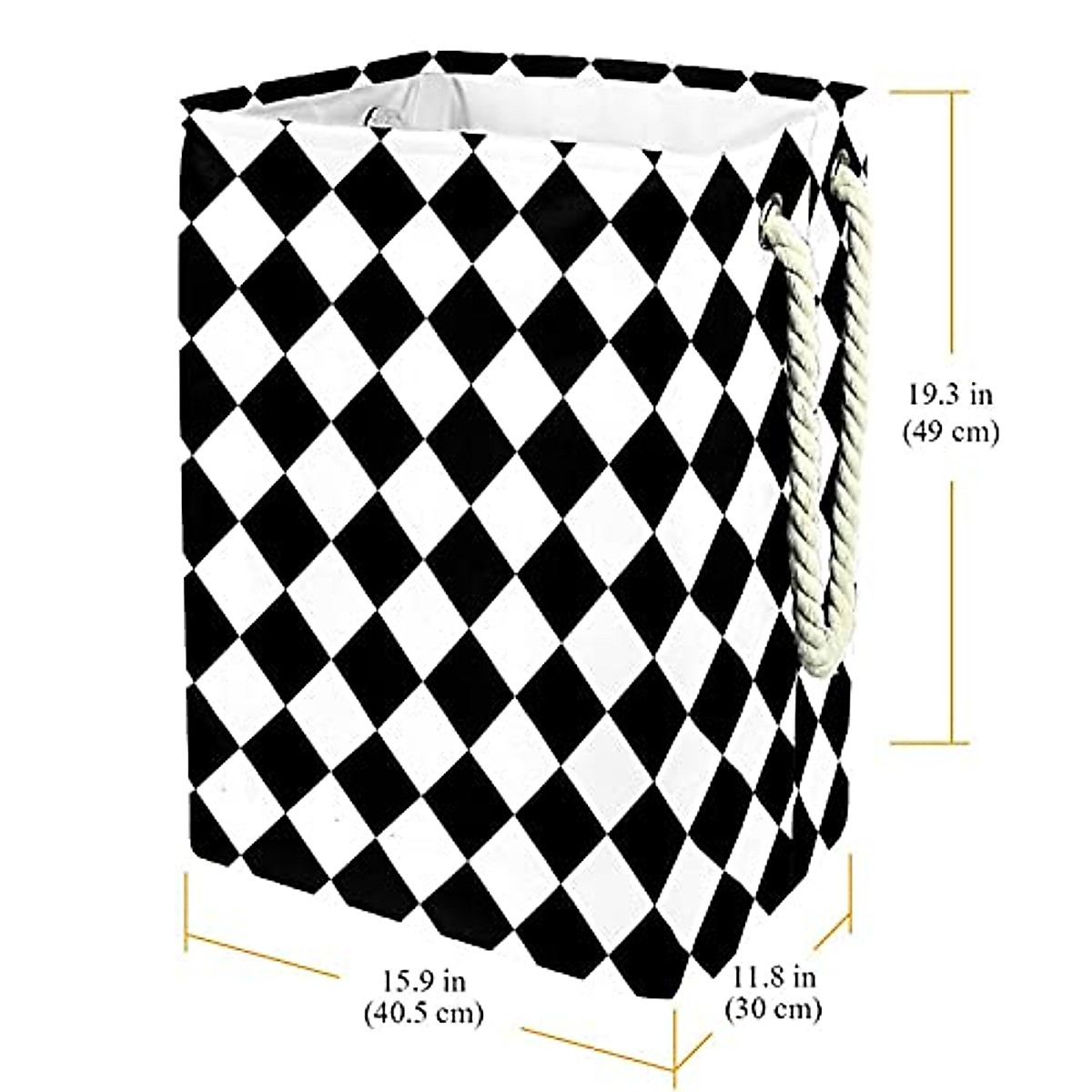 Art Black White Square Checkerboard Large Laundry Hamper With Easy Carry Handle, Waterproof Collapsible Laundry Basket For Storage Bins Kids Room Home Organizer