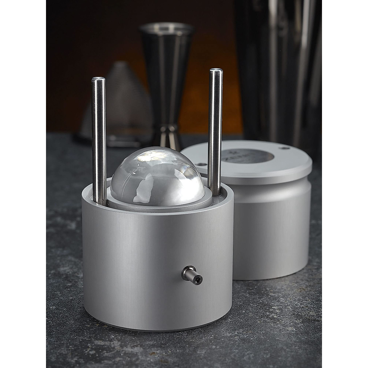 ICE BALL PRESS For Perfect Cocktails. creating crystal-clear BALLS 55mm. your home bar., Silver