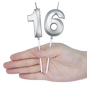 Silver 80th Birthday Candles for Cakes, Number 80 Candle Cake Cupcake Topper for Birthday Anniversary Party Decoration