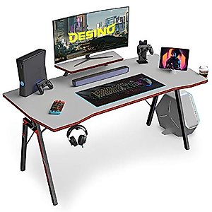 DESINO Gaming Desk 47 inch PC Computer Desk, Home Office Desk Table Gamer Workstation with Cup Holder and Headphone Hook, Gray