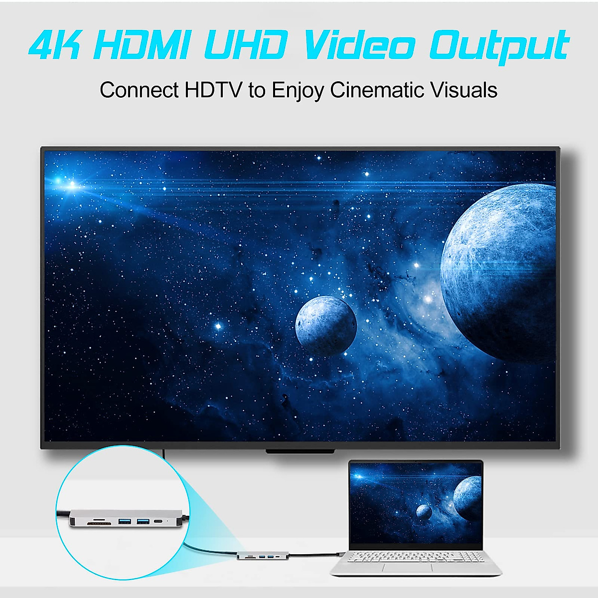UrbanX USB C Hub 6 in 1 Dongle USB-C to HDMI Multiport Adapter with 4K HDMI Output 3 USB 3.0 Ports SD/TF Card Reader Compatible for Oppo Find X3 Pro and Many More Type C Devices