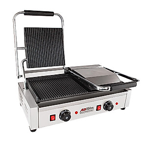ALDKitchen Panini Sandwich Press Grill | Durable Stainless Steel Construction | Double head | 110V (Ribbed/Plain)