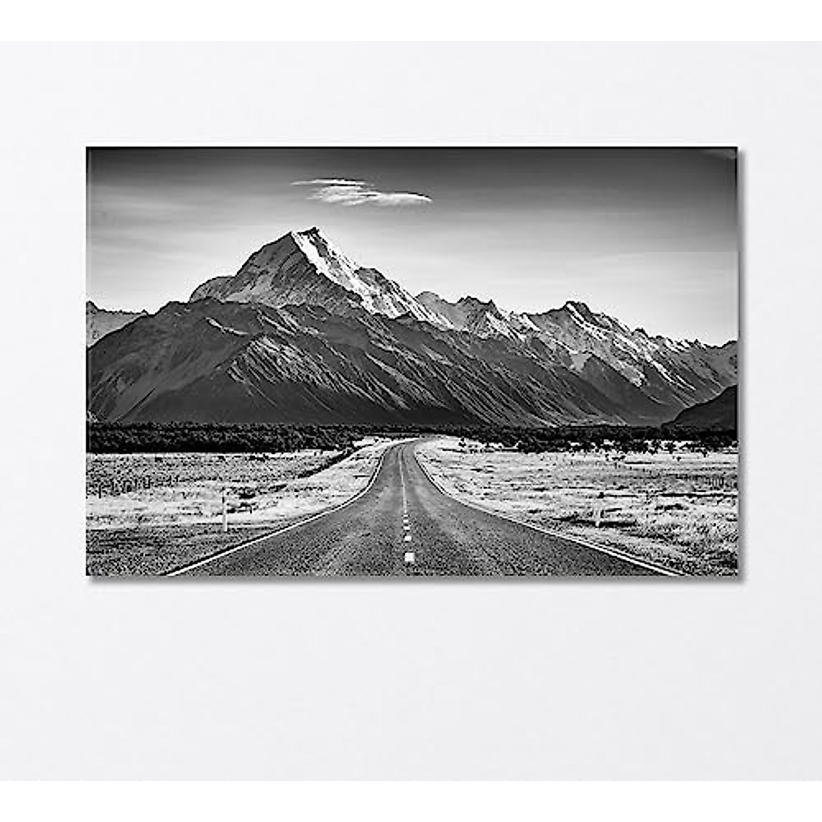 Road Leading Towards a Large Snow Capped Mountain Canvas Print 3 Panels / 36x24 inches