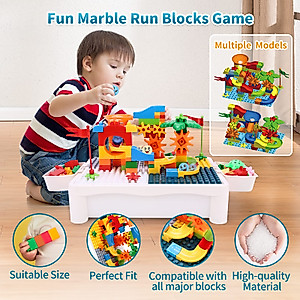 JONEALA Double Sided Kids Activity Table Set, 5-in-1 Multi Play Sand Water Table Toys, 105pcs Marble Run Building Blocks Table for Toddlers Age 1 2 3 Boys Girls, Toy Storage & Adjustable Heighten