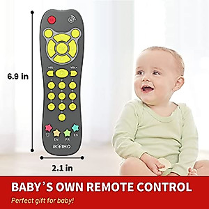 Baby Remote Control Toy with Light Sound Realistic Toddler TV Remote Toy with Adjustable Volume Kid Learning Education Musical Toys with English French Spanish Infant Gift for Boy Girl 6M+ (Gray)
