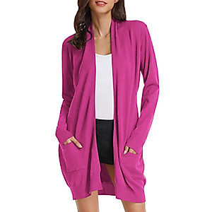 GRACE KARIN Women's Plus Size Long Sleeve Soft Knit Cardigan Sweater(3XL,Magenta)