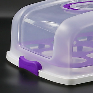 DIIRPPR 2in1 Cupcake Carrier and Cake Keeper with Lid, Rectangle Pie Carrier,Large Portable Storage Container for Storing 12 Cupcakes or 1 Large Cake (Purple)