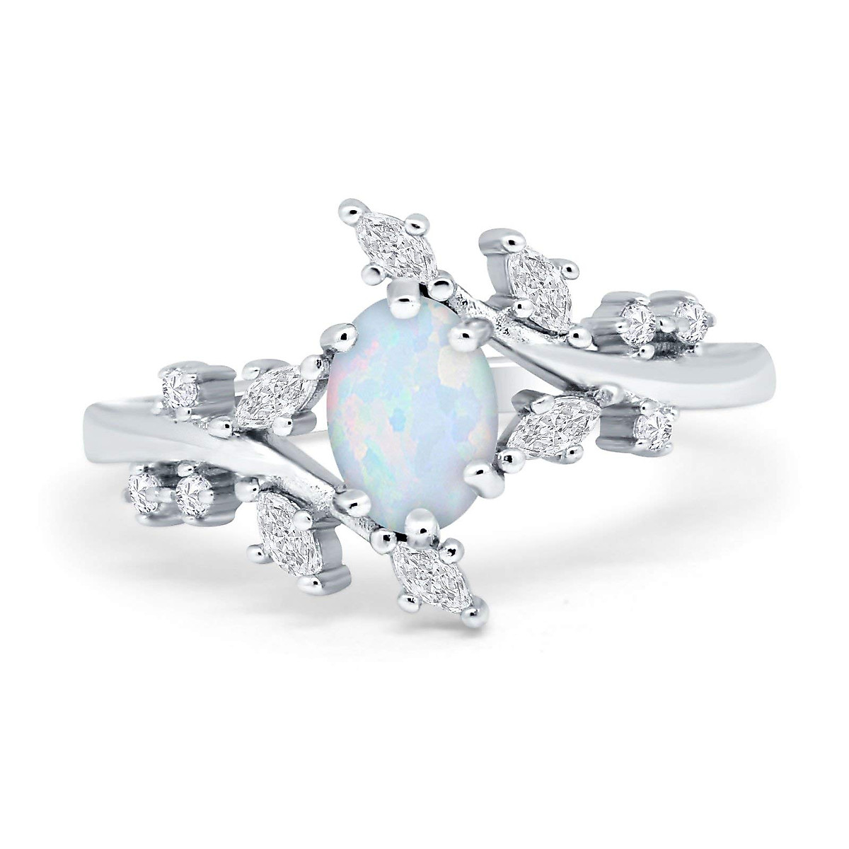 Blue Apple Co. Lab Created White Opal Size-10 Teardrop Two Piece Bridal Set Art Deco Vintage Round Cubic Zirconia 925 Sterling Silver