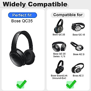 MOLOPPO Replacement Earpads Cushions for Bose QuietComfort 35 (QC35) & Quiet Comfort 35 II (QC35 ii) Headphones, Ear Pads with Softer Leather, Noise Isolation Foam, Added Thickness，Black