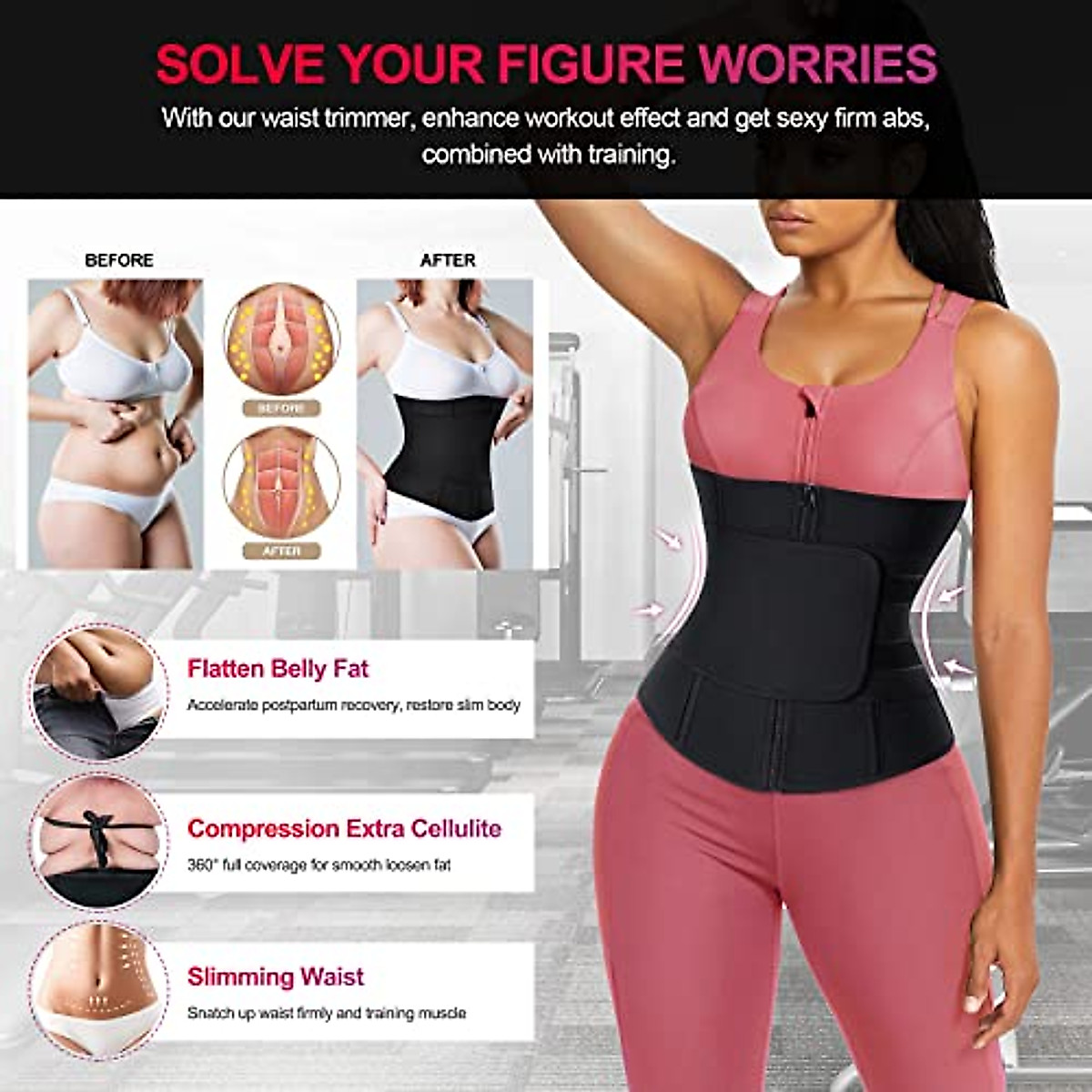TrainingGirl Women Waist Trainer Cincher Corset Tummy Control Workout Sweat Band Slimmer Belly Belt Weight Loss Sports Girdle (Black, Medium)