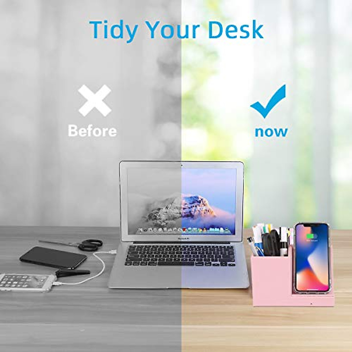 15W Pink Wireless Charger,Fast Wireless Charger Desk Stand,Qi Certified Charging Dock with Pen Holder Storage for iPhone 12/11/Xs MAX/XR/XS/X/8, Samsung S10/S9/S9+/S8/S8+/Note 10（No AC Adapter）