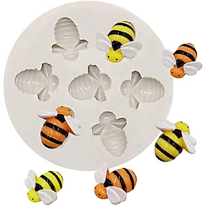 7 Cavity Bumble Bee Silicone Mold for Chocolate, DIY Soap Mould,3D Bee Day Beehive Honeycomb, Mold for Cupcake Cake Topper Decoration Fondant Mold Ice Cube Desserts Candy