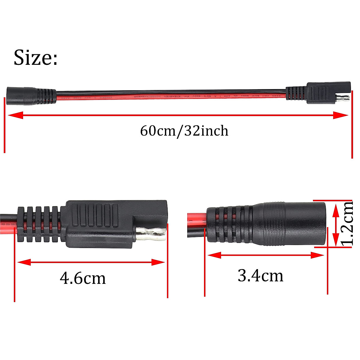 HCFeng 14AWG SAE to DC Power Cable SAE to DC5521 Female Adapter Cable withDC8*0.9/6.5*3/5.5*2.5/4*1.7/3.5*1.35(MM)/SAE Polarity Reverse Adapter for Solar Panel Charger (2ft/60cm)(2pack)