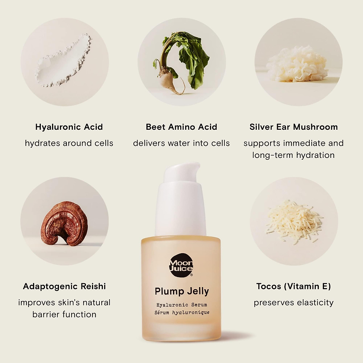 Moon Juice - Plump Jelly - Hyaluronic Acid Serum for Face - Hydrate, Protect, & Preserve Skin - Peptides, Vitamin E, & Mushrooms - 3rd Party Tested - Vegan & Non GMO - Skin Care & Self Care - 1 fl oz