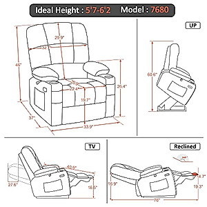 MCombo Large Dual Motor Power Lift Recliner Chair with Massage and Heat for Elderly Big and Tall People, Infinite Position, Extended Footrest, Faux Leather 7680 (Cream White, Large)