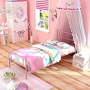 GIME Pink Bed Frames Twin for Girls Single Metal Beds with headboard for Kids No Box Spring Needed(Updated Version) (Leslie)