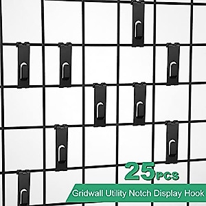 25 Pcs Black Notch Hook for Wire Grid Wall Picture Hook Metal Display Hook Hanger Utility Notch Grid Wall Hangers Grid Wall Accessories for Photo Frame Painting Arts Center Grid Panel