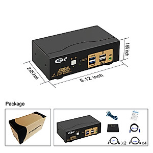 CKL USB 3.0 HDMI KVM Switch Dual Monitor 2 Port Extended Display 4K 60Hz with Cables and Audio 922HUA-3