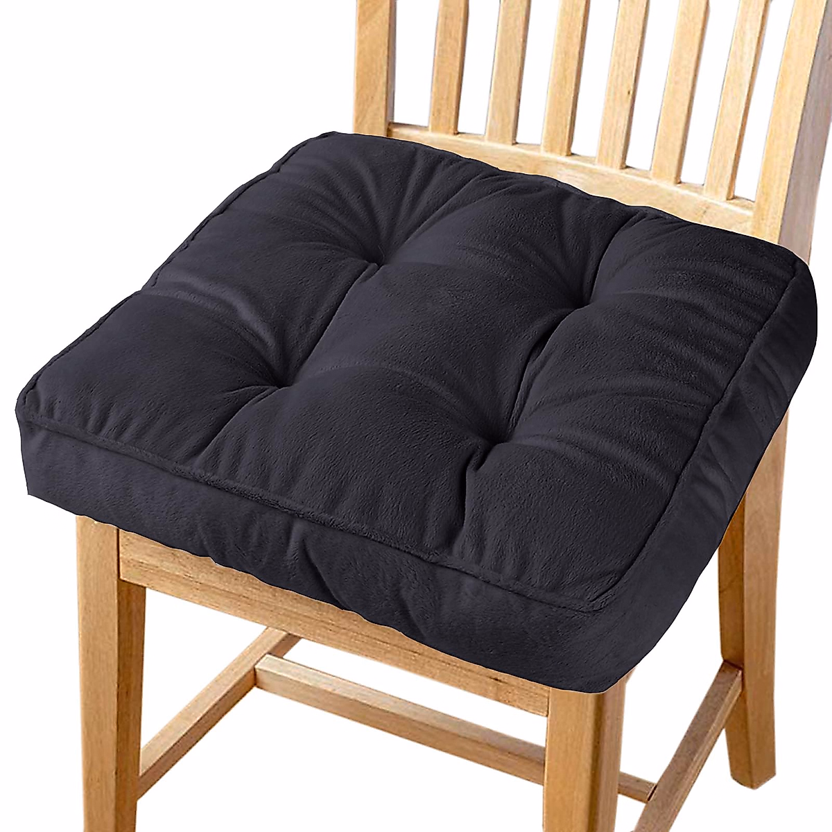 Big Hippo Chair Pads Square Chair Cushion with Ties Soft Thicken Seat Pads Cushion Pillow for Office,Home or Car Sitting 17" x 17"(Black)