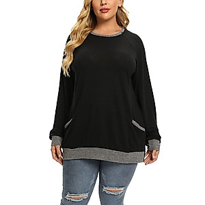 Plus Size Sweatshirts for Women, Long Sleeve Fall Crewneck Tunic Tops with Pockets for Leggings Black 3X