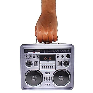 Retro Boombox Radio Lunchbox Tin Tote - 1980s Inspired Merchandise - Novelty Costume Accessories And Storage Container - Fun Unique Gifts for Halloween, Birthdays, Holidays, Graduation