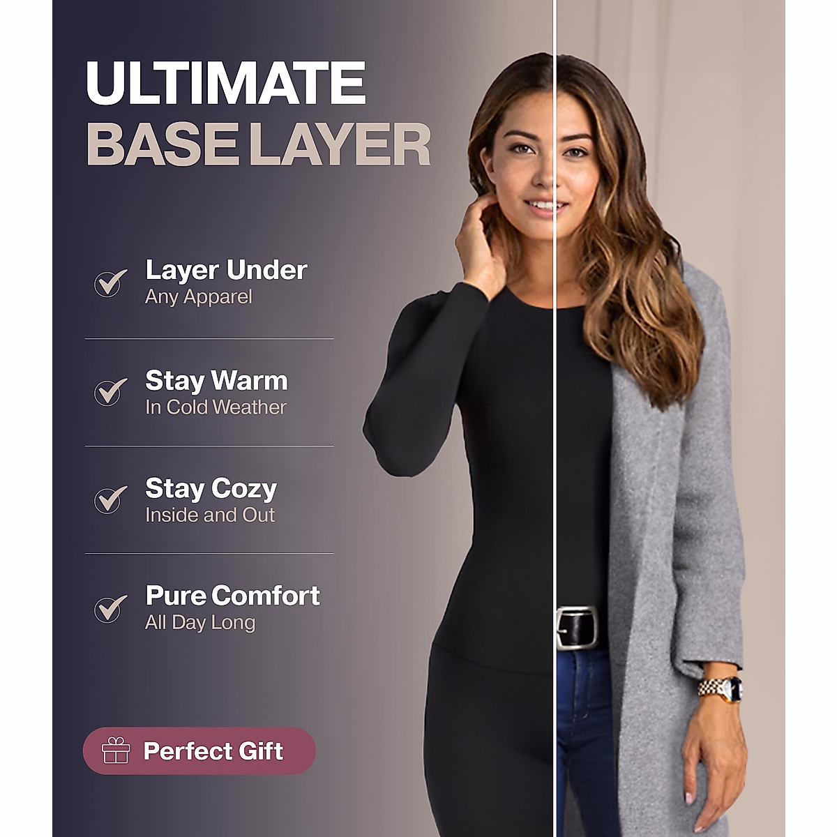 Thermajane Long Johns Thermal Underwear for Women Fleece Lined Base Layer Pajama Set Cold Weather (2X-Large, Black)