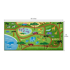 Wildkin Kids Educational Play Rug for Boys and Girls, Features Skid-Proof Backing and Serged Borders, Play Rugs Measures 80 x 39 Inches with Durable Nylon Material, Olive Kids (Farm Land)