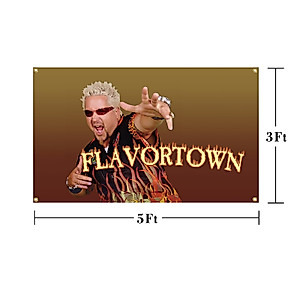 Guy Fieri Flavortown Flag ，3x5 Feet Flag Funny Poster Durable Man Cave Wall Flag with Brass Grommets This beautiful entertaining banner flag for College Dorm Room Decor,Outdoor, events, festivals..
