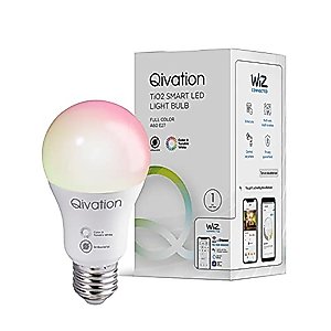 Qivation TiO2 E26 Smart LED Light Bulb 8W 800lm with 24/7 Air Purification, BLT+WiFi Smart Bulb, RGB Full Color, Compatible with Alexa & Google Assistant, No Hub Required