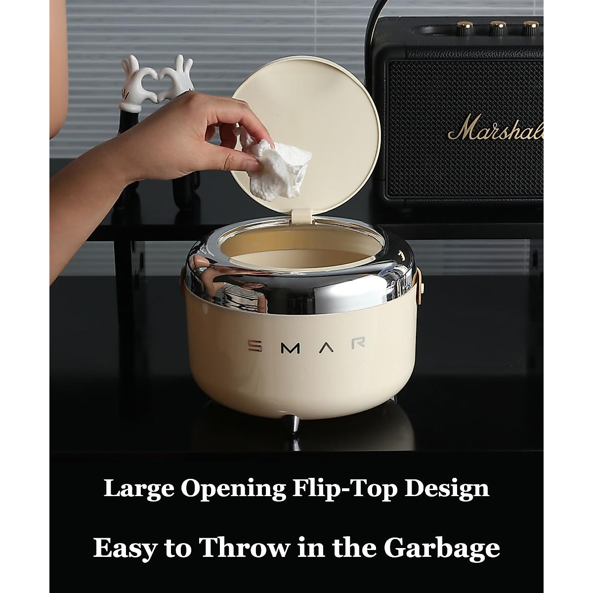 Aiabaleaft Mini Trash Can with Lid, Small Trash Can for Desk, 1.5 Liters Countertop Mini Garbage Cans, PET Desk Wastebaskets, 3 Roll Bags Included (Milky White)