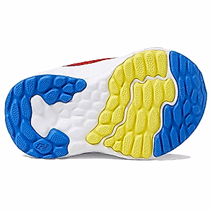 New Balance KIds Arishi Fresh Foam v4 Sneaker, TEAM RED/MARINE BLUE/COSMIC PINEAPPLE, 4.5 M Big Kid (8-12 Years)