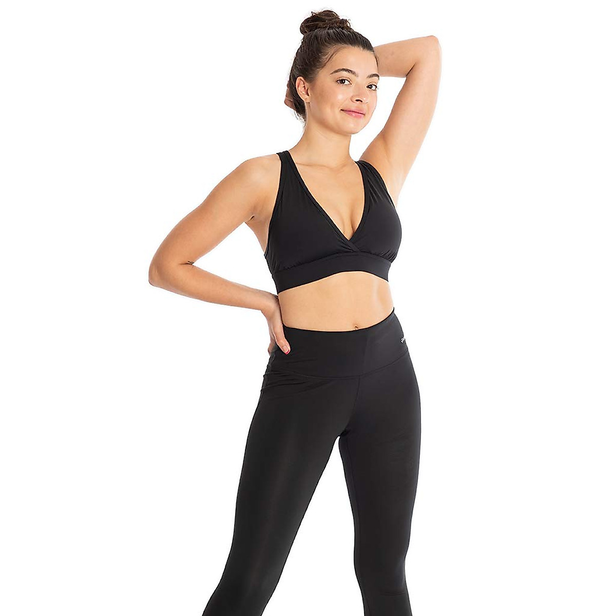 Handful The FaV Bra, Medium Support Sports Bra, Pockets, Removable Pads, Deep Plunge Neck Line, Booya Black, Small