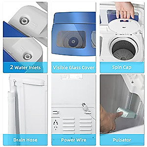 Pataku Portable Washing Machine, Compact Twin Tub Mini Washing Machine, 17.6 LBS Washer and Dryer Combo with Soaking Function, Semi-Automatic for Apartment, Dorms, RVs, Camping (White & Blue)