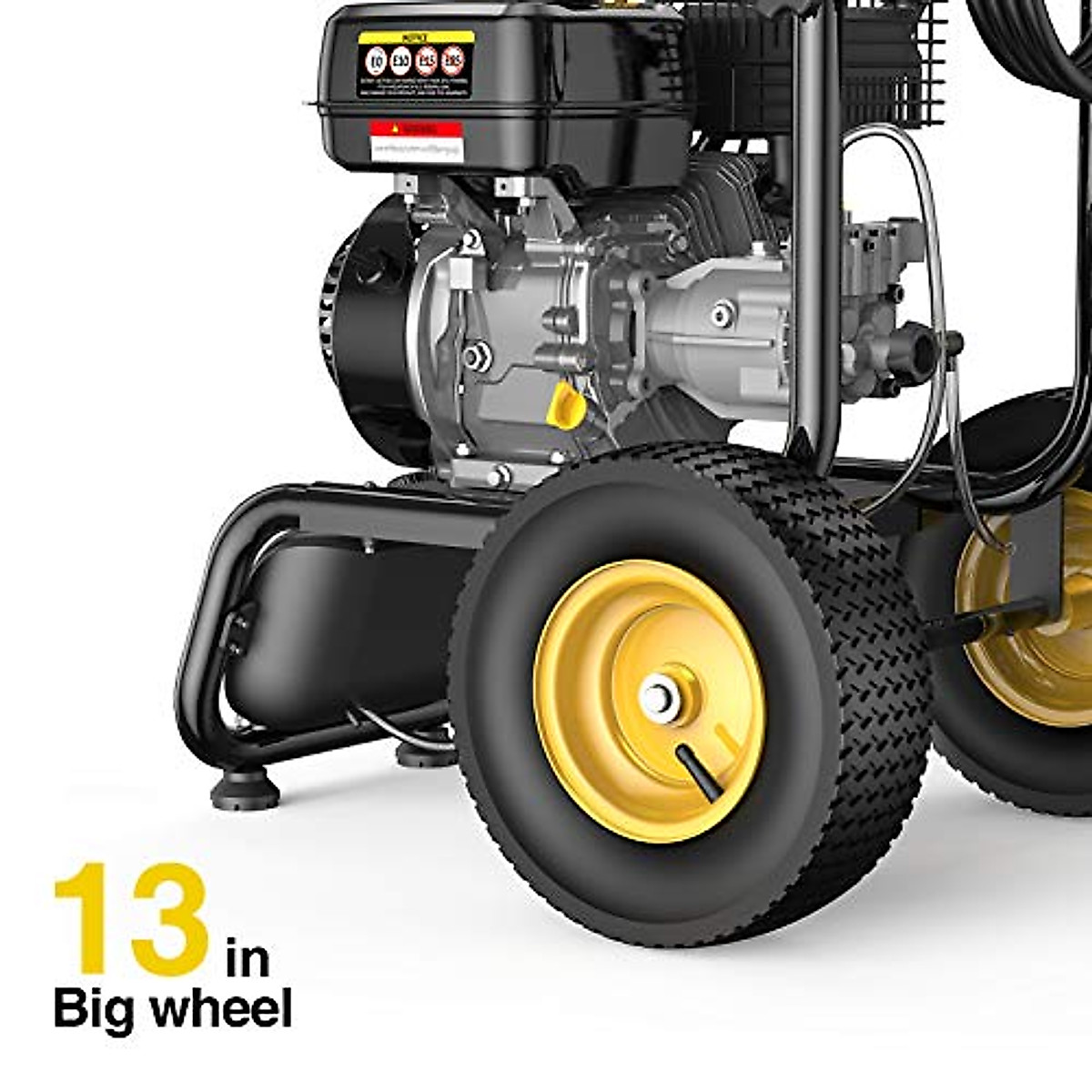 BLUBERY 3500PSI Gas Pressure Washer, 13'' Pneumatic Anti-Skid Tires, 50FT Hose&Soap Container, 2.6GPM 212CC Power Washer, 5 Adjustable Nozzles, CARB&EPA CERT