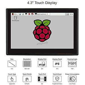XYGStudy 4.3inch for Raspberry Pi IPS LCD Capacitive Touch Display Screen 800×480 IPS Wide Angle MIPI DSI Interface Monitor for Raspberry Pi 4 Model B with 3D Protection Cover Case and Cooling Fan