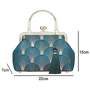 Anopo Evening Bag Tassel Satin Floral Sector Pattern Clutch Purse Crossbody Lady HandBag for Dress Wedding Party Prom Club