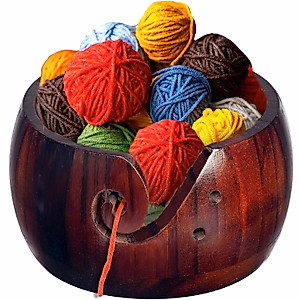IUAQDP Wooden Yarn Bowls for Crochet Knitting Wool Storage Basket Round with Holes Handmade Craft Crochet Kit