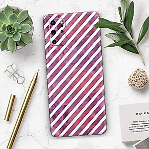 DesignSkinz White Slanted Lines Over Pink and Purple Grunge Surface Protective Vinyl Decal Wrap Skin Cover Compatible with The Samsung Galaxy S20 (Screen Trim & Back Glass Skin)