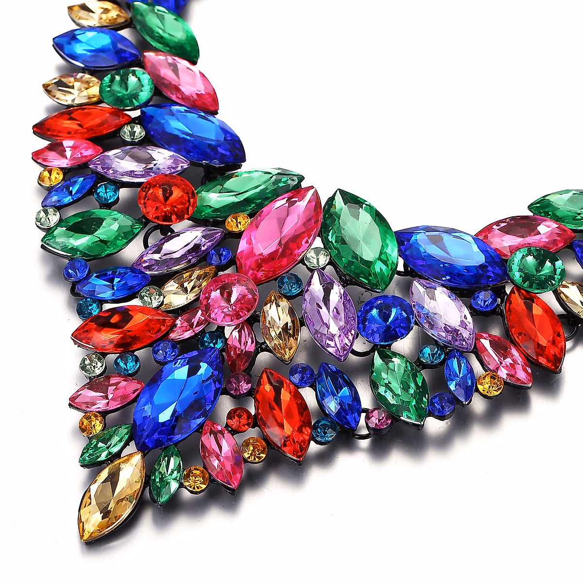 Flyonce Rhinestone Chunky Collar Necklace, Multicolor Crystal Costume Statement Jewelry for Women