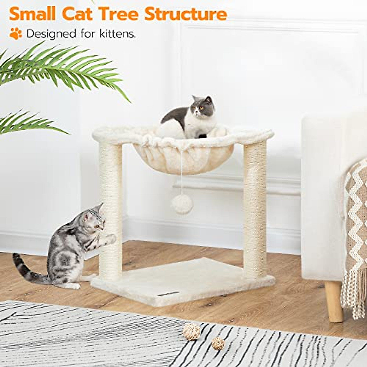 HOOBRO Cat Tree Tower for Indoor Cat, Small Cat Pet House Furniture for Kitten, 15.7 x 11.8 x 16.5 Inches, Plush Soft Hanging Basket Perch Hammock, with Sisal Cat Scratching Posts, Plush Toy BE08CT03